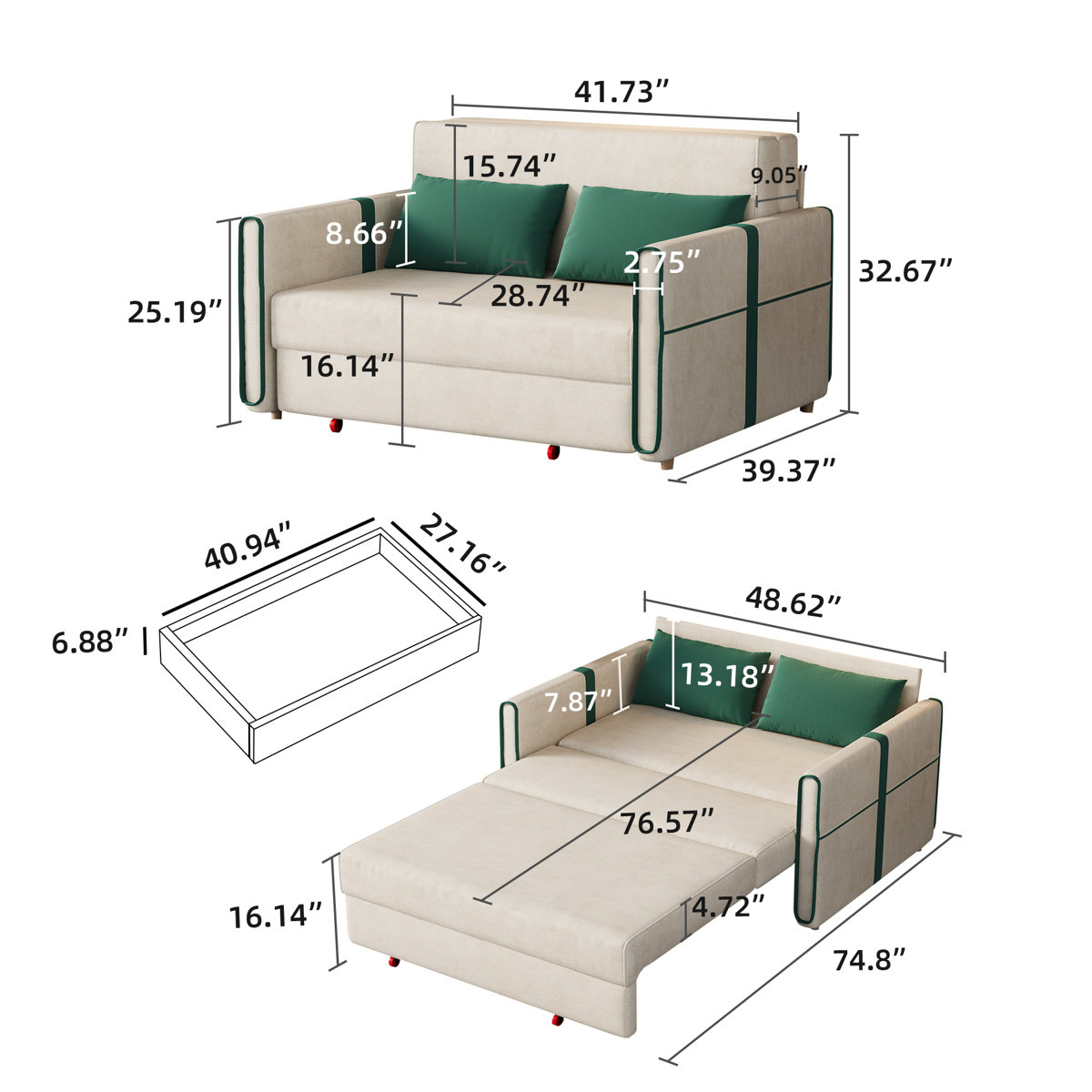 Hokku Designs 3-in-1 Convertible Sofa Bed, 48.62" Sofa Bed With Storage Space, Comfortable Pull ...